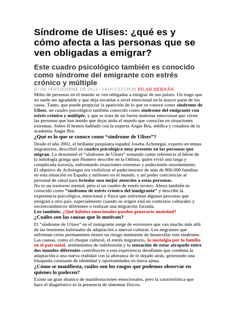 Síndrome de Ulises | PDF | Dolor | Depresión (estado de ánimo)