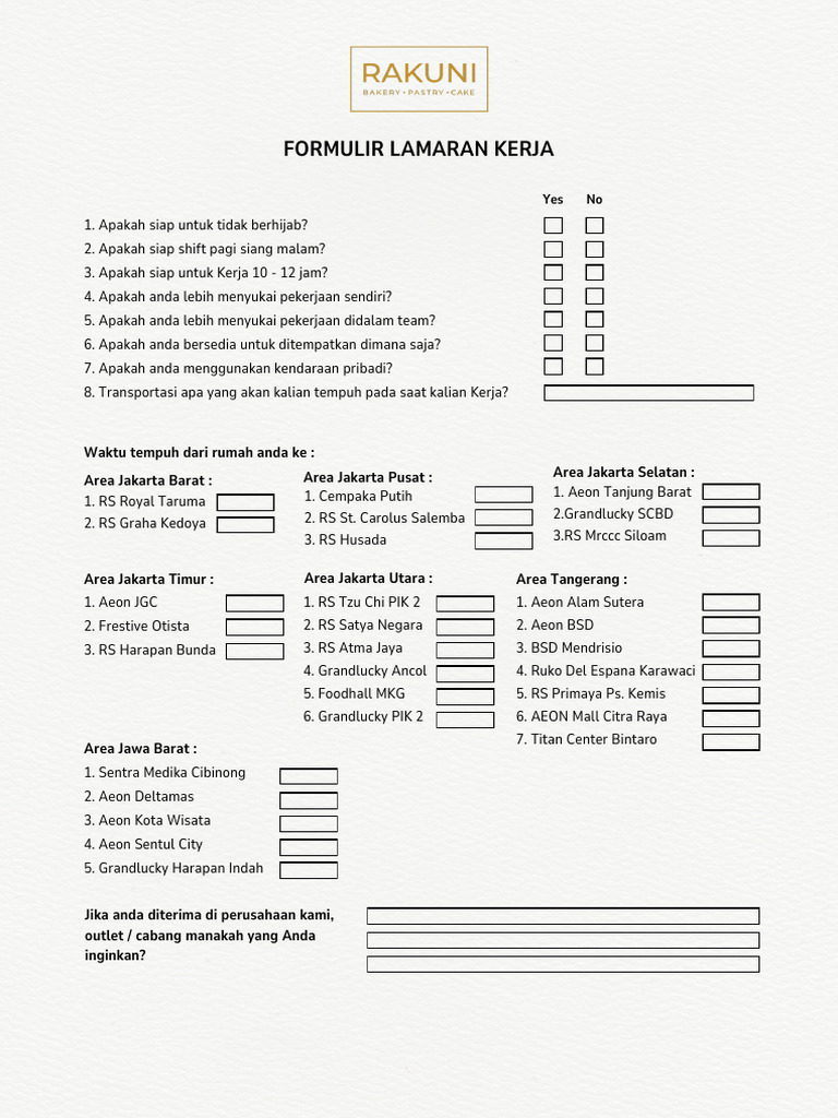 Form Lamaran Rakuni Bakery PDF | PDF