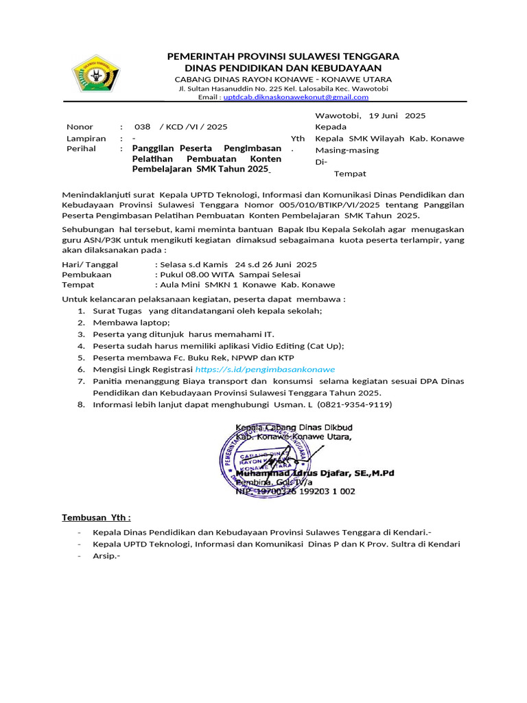 Surat Panggilan Uptd Tik 2025 | PDF