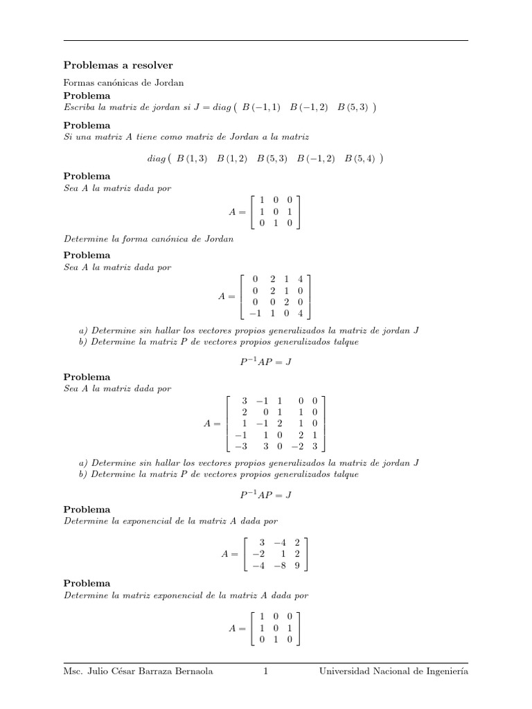 Problemas de Matrices de Jordan y Exponenciales | PDF | Física ...