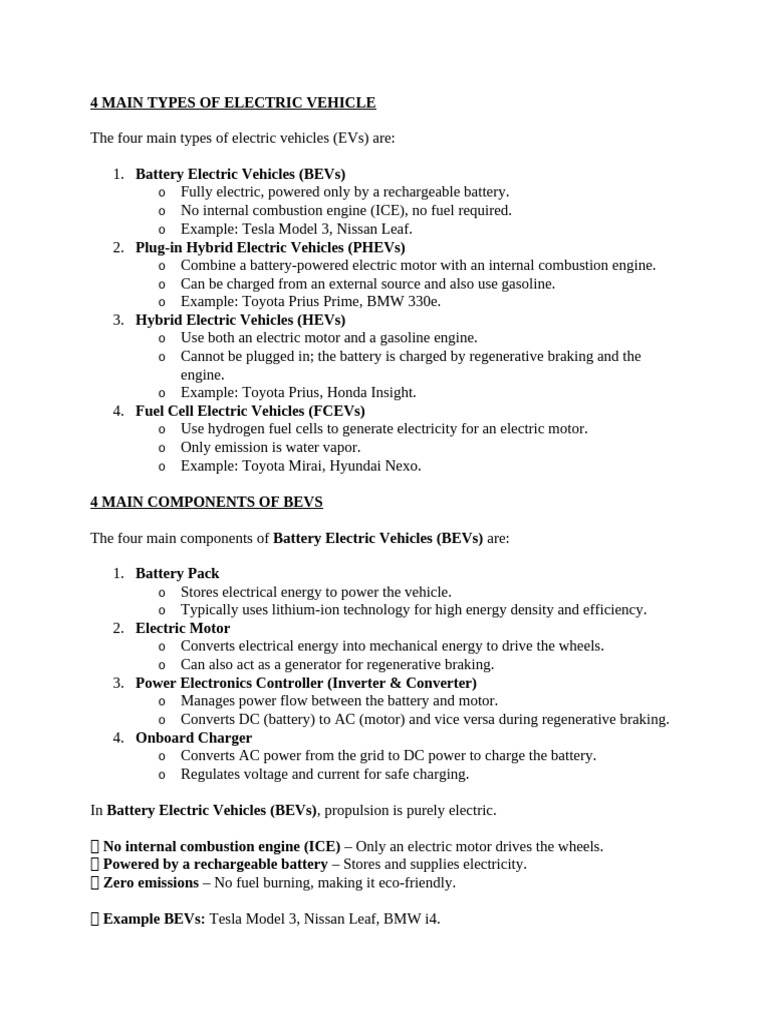 4 Main Types of Electric Vehicle | PDF | Hybrid Vehicle | Electric Vehicle