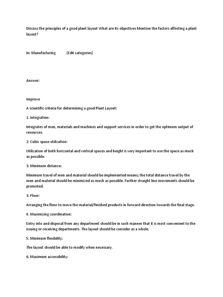 Discuss The Principles of A Good Plant Layout What Are Its Objectives ...