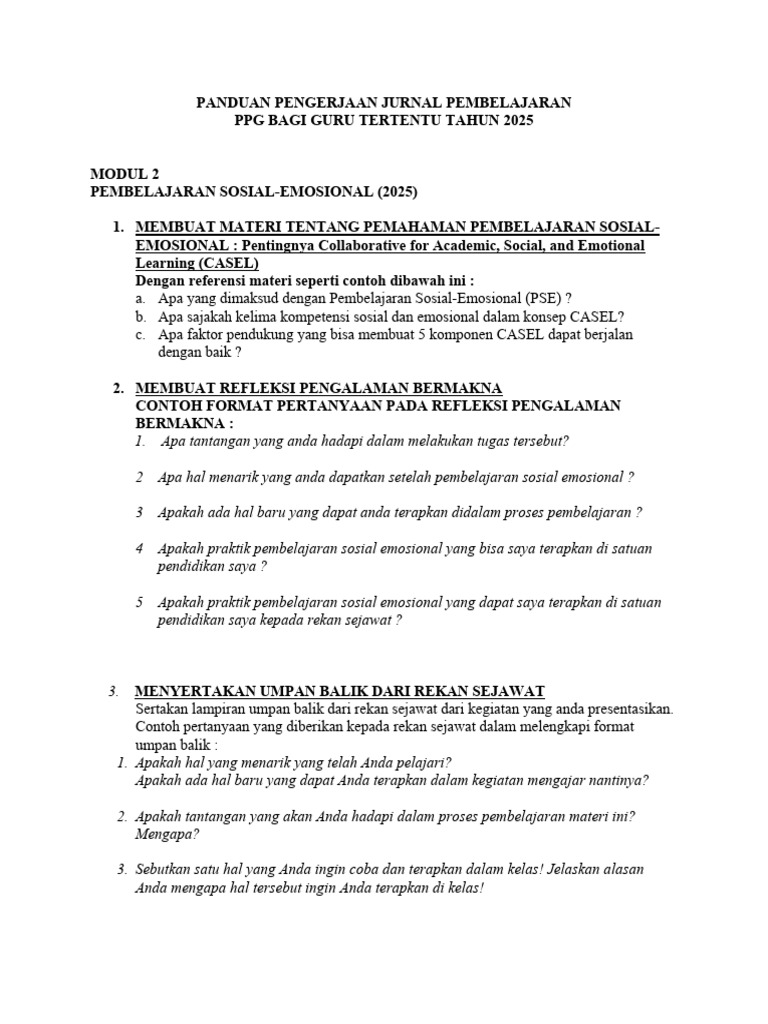 PANDUAN PENGERJAAN JURNAL PEMBELAJARAN MODUL 2 PSE (Pentingnya CASEL) PPG BAGI GURU TERTENTU ...