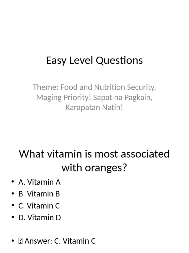 Food Nutrition Quiz Easy Level | PDF