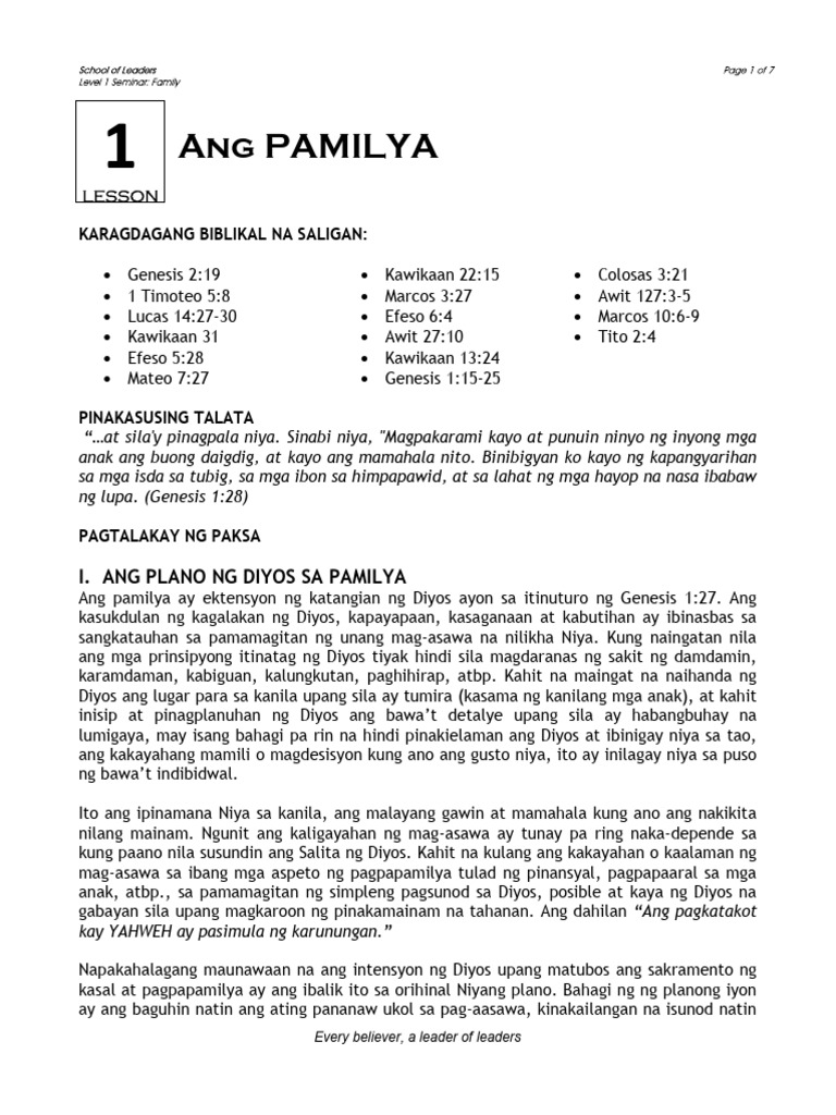 SOL1 Seminar Lesson01 The Family Tagalog | PDF