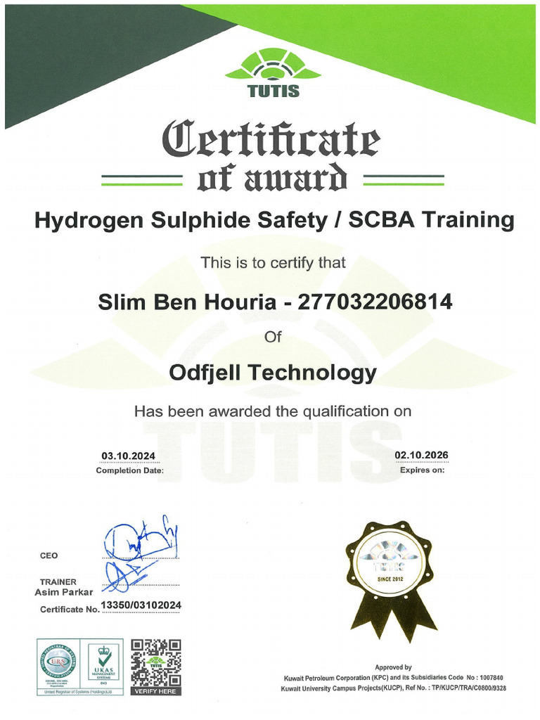 H2S SIGS Training Certificates Hector Munoz | PDF