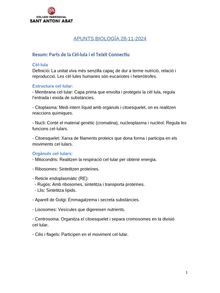 Resum Cel Lula Teixit Connectiu | PDF