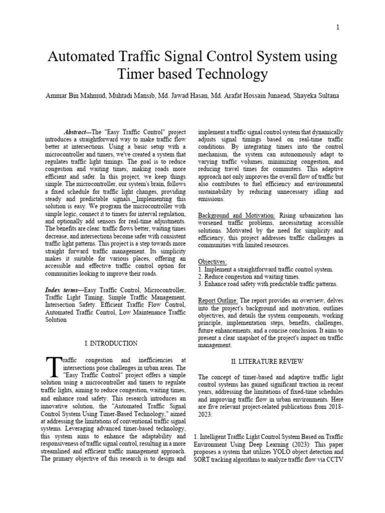 Automated Traffic Signal Control System Using Timer Based Technology | PDF | Traffic | Traffic Light