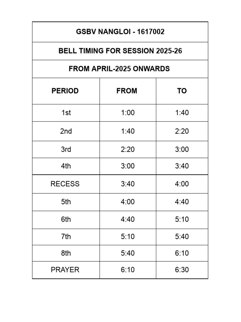 Bell Timing Session 2025-26 | PDF