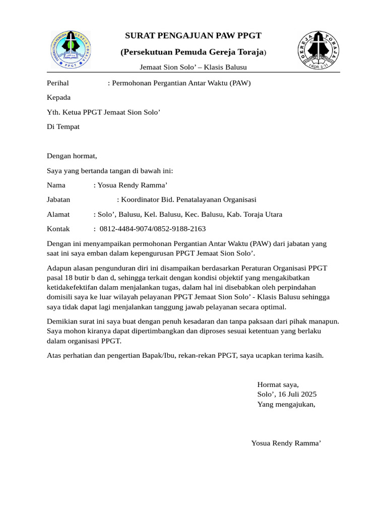 Surat Pengajuan PAW | PDF