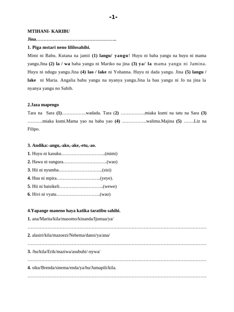 Mtihani Welcome — Kopia | PDF