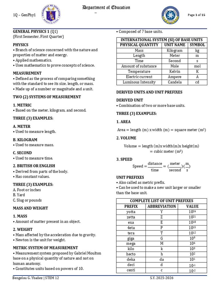 General Physics 1 | PDF | International System Of Units | Mole (Unit)