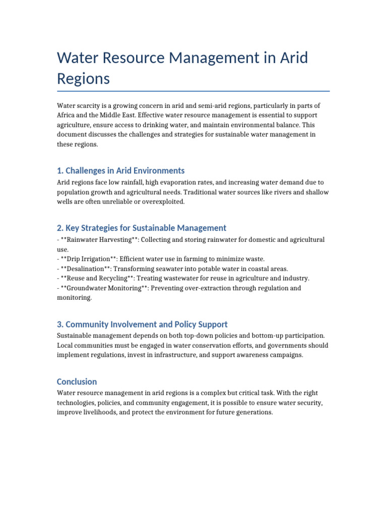 Water Resource Management Arid Regions | PDF
