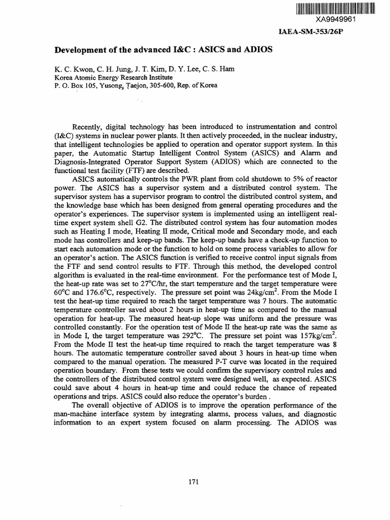 Development of The Advanced I&C: ASICS and ADIOS | PDF | Nuclear Power ...