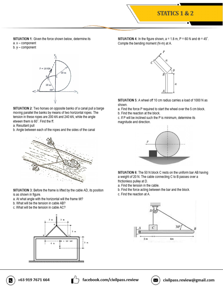 Engineering Mechanics: Statics Problems | PDF | Force | Tension (Physics)