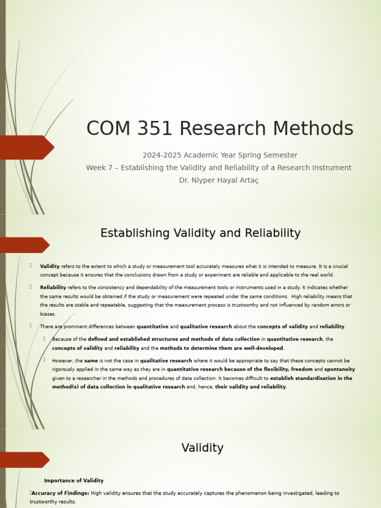COM351 Week 7 Establishing The Validity and Reliability of A Research Instrument | PDF ...