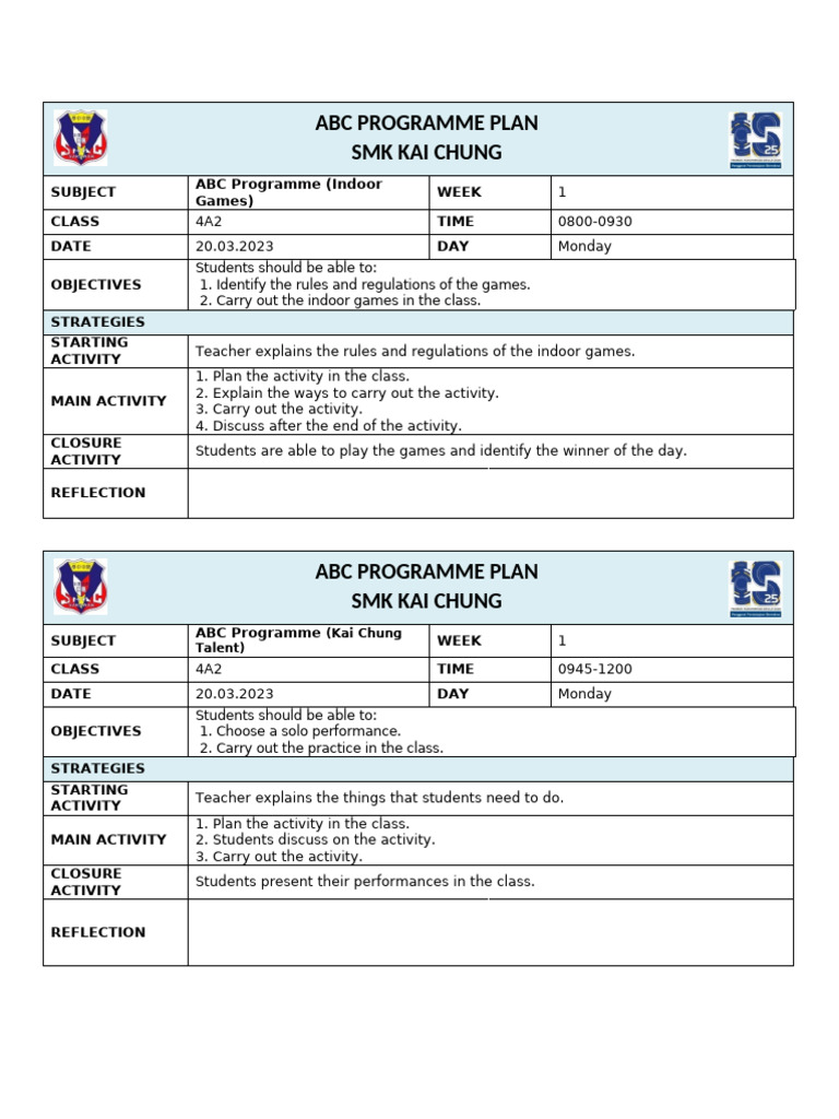 RPH ABC Week 1 (20-24 March 2023) | PDF