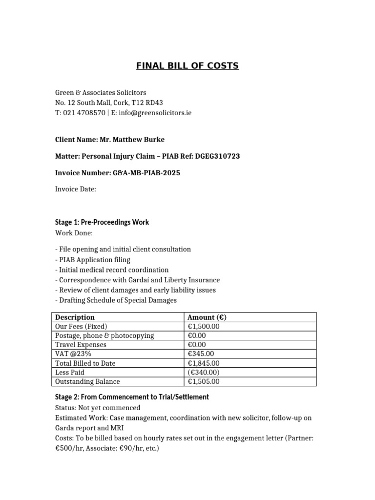 Final Bill of Costs Matthew Burke | PDF