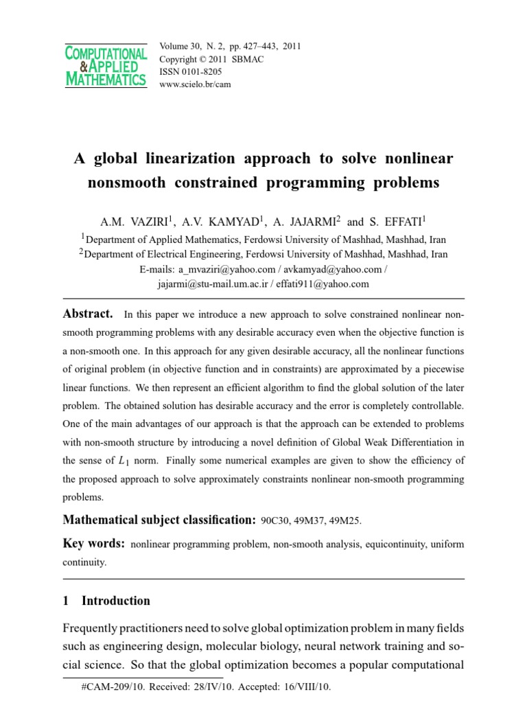 A Global Linearization Approach To Solve Nonlinear Nonsmooth Constrained Programming Problems ...