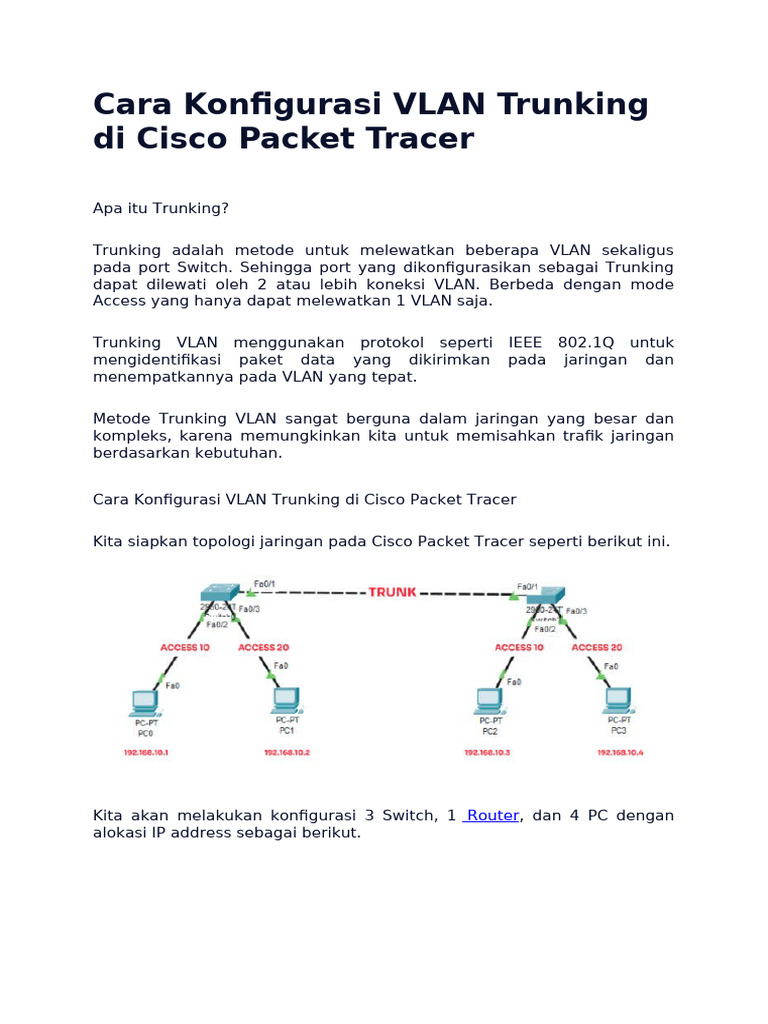 Cara Konfigurasi VLAN Trunking Di Cisco Packet Tracer | PDF