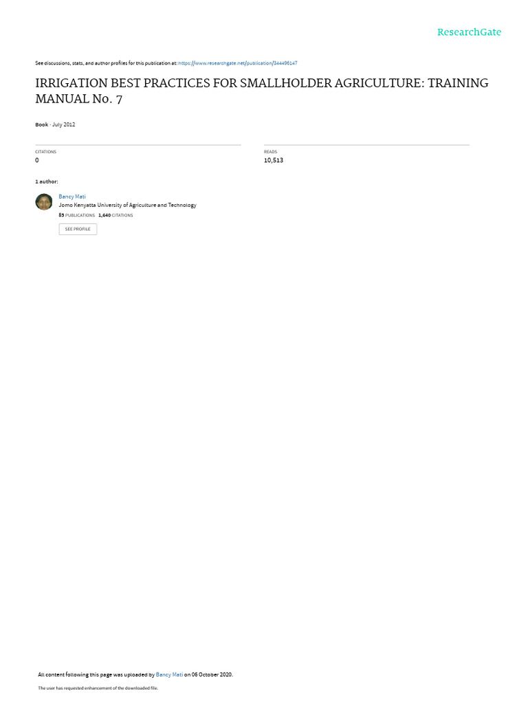 Irrigation Best Practices For Smallholder Agriculture: Training Manual No. 7 | PDF | Irrigation ...