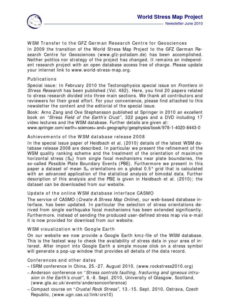 World Stress Map June 2010 | PDF | Geophysics | Plate Tectonics