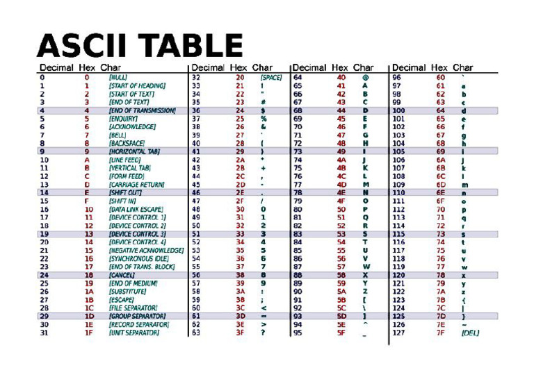 ASCII Chart | PDF