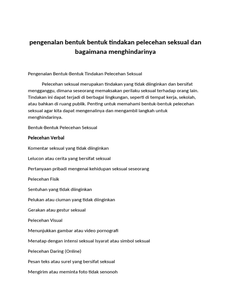 Pengenalan Bentuk Bentuk Tindakan Pelecehan Seksual Dan Bagaimana ...