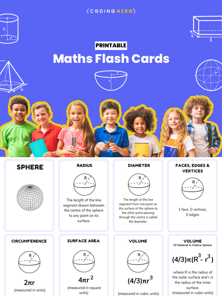 Maths Flash Cards Black-White-3 | PDF | Sphere | Area