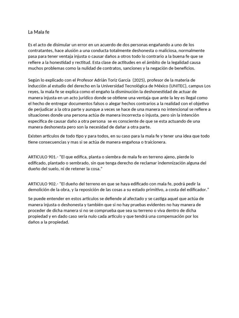 Mala fe en el derecho romano | PDF