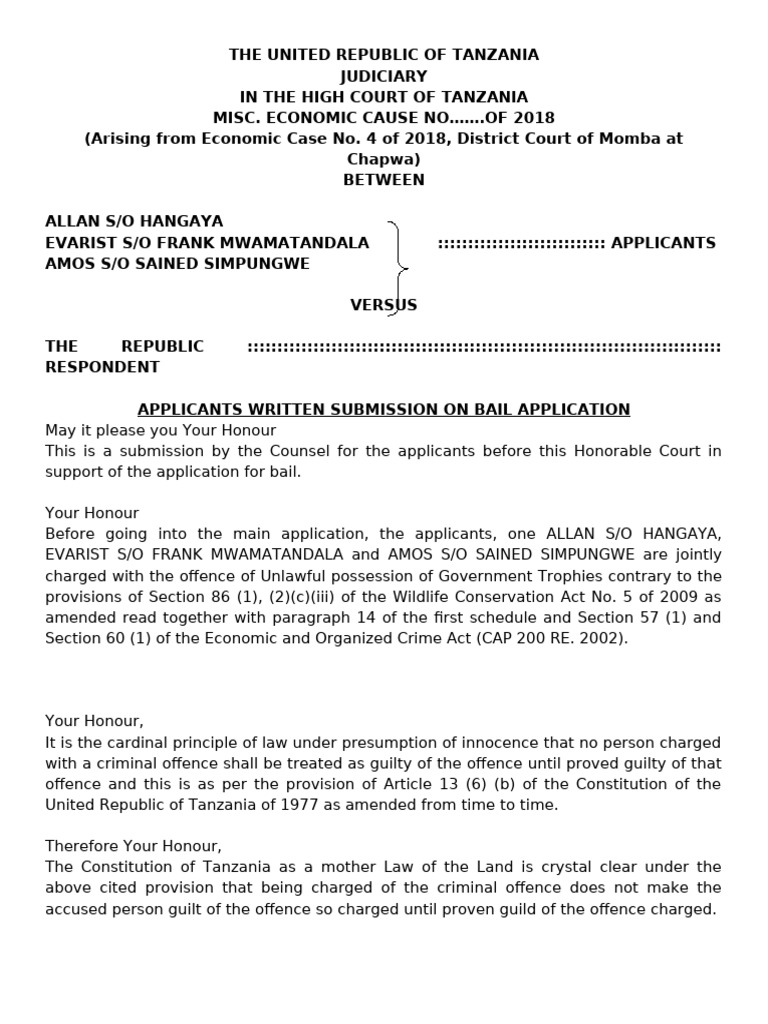 Submission On Bail Application | PDF | Bail | Crimes