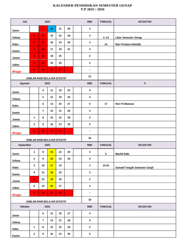 Kalender Pendidikan Semester Ganjil 2025 | PDF
