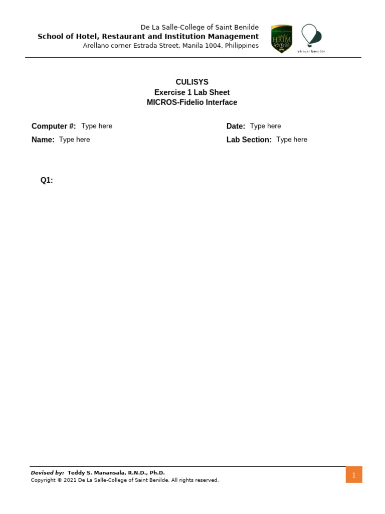 CULISYS Lab Sheet Exercise 1 | PDF