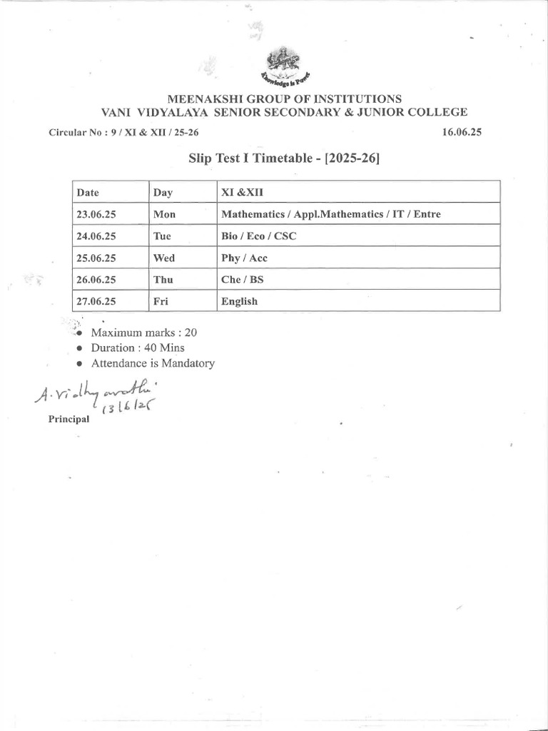 Xi - Xii Portions and Timetable | PDF