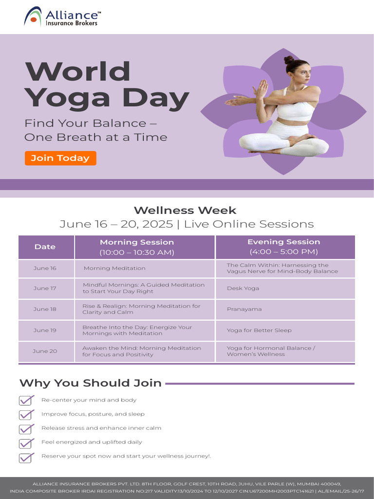 Yoga Wellness Week 2025 Sessions | PDF