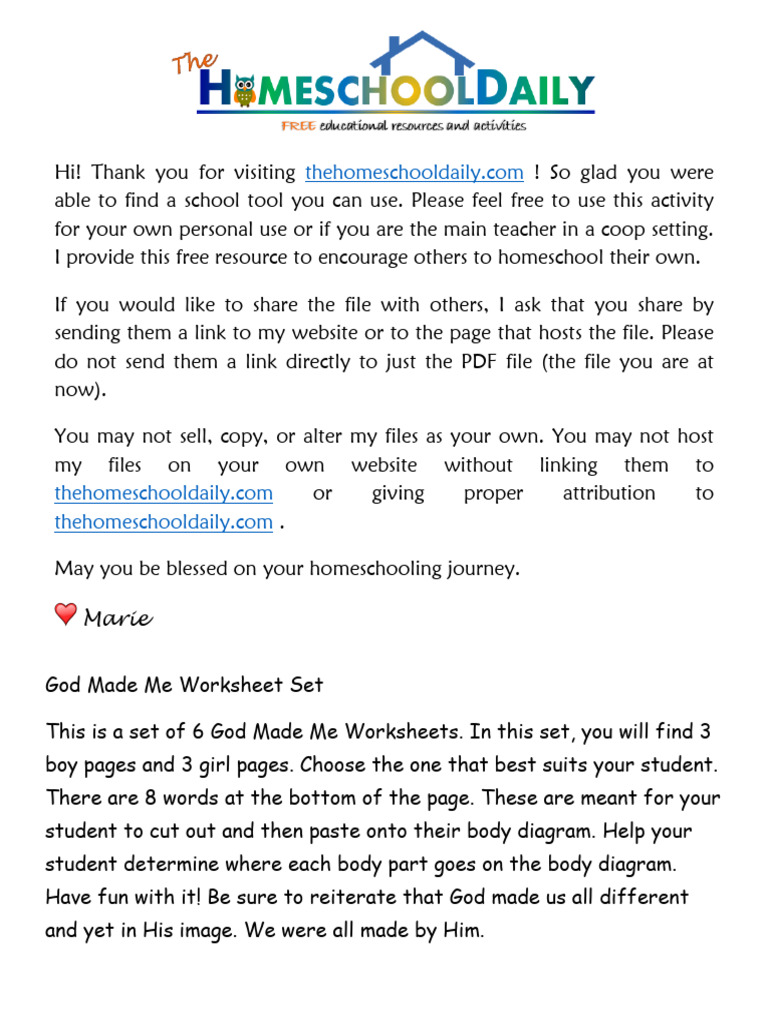 God Made Me Worksheets for Kids | PDF | Old Testament Books
