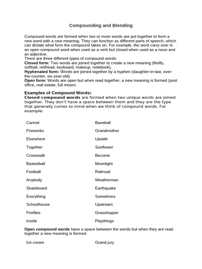 Compounding and Blending Notes | PDF | Adjective | Linguistics