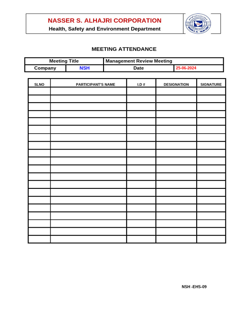 NSH Management Review Meeting Attendance | PDF