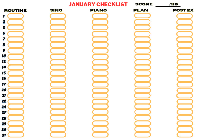 January Checklist for Music Practice | PDF