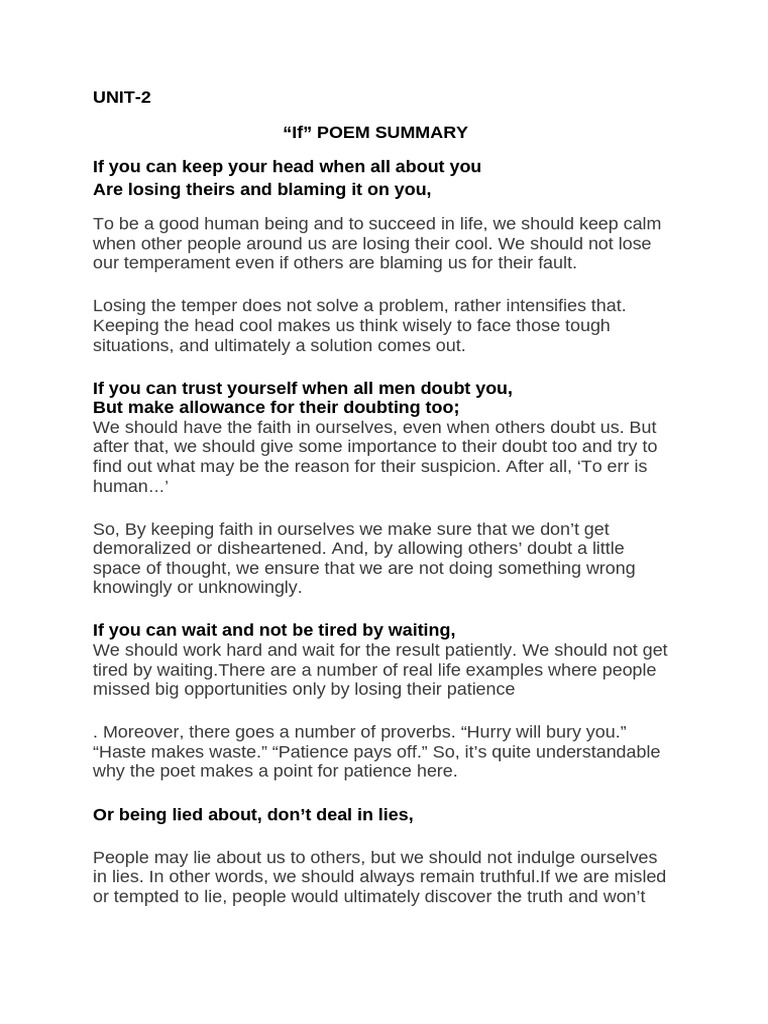 Poem 'If' Line by Line Analysis | PDF