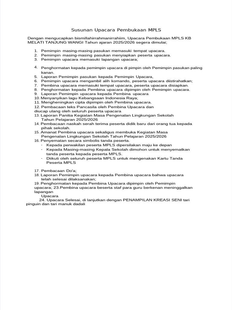 PDF Susunan Upacara Pembukaan Mpls | PDF