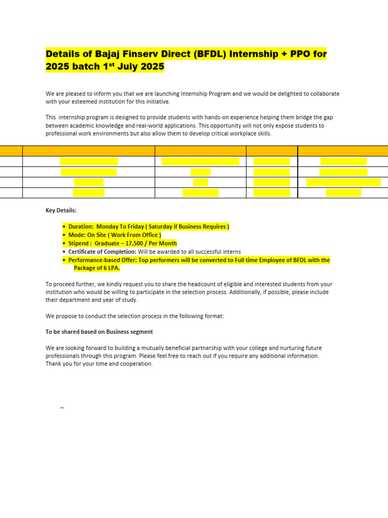 Bajaj Finserv Direct Internship 2025 | PDF | Business
