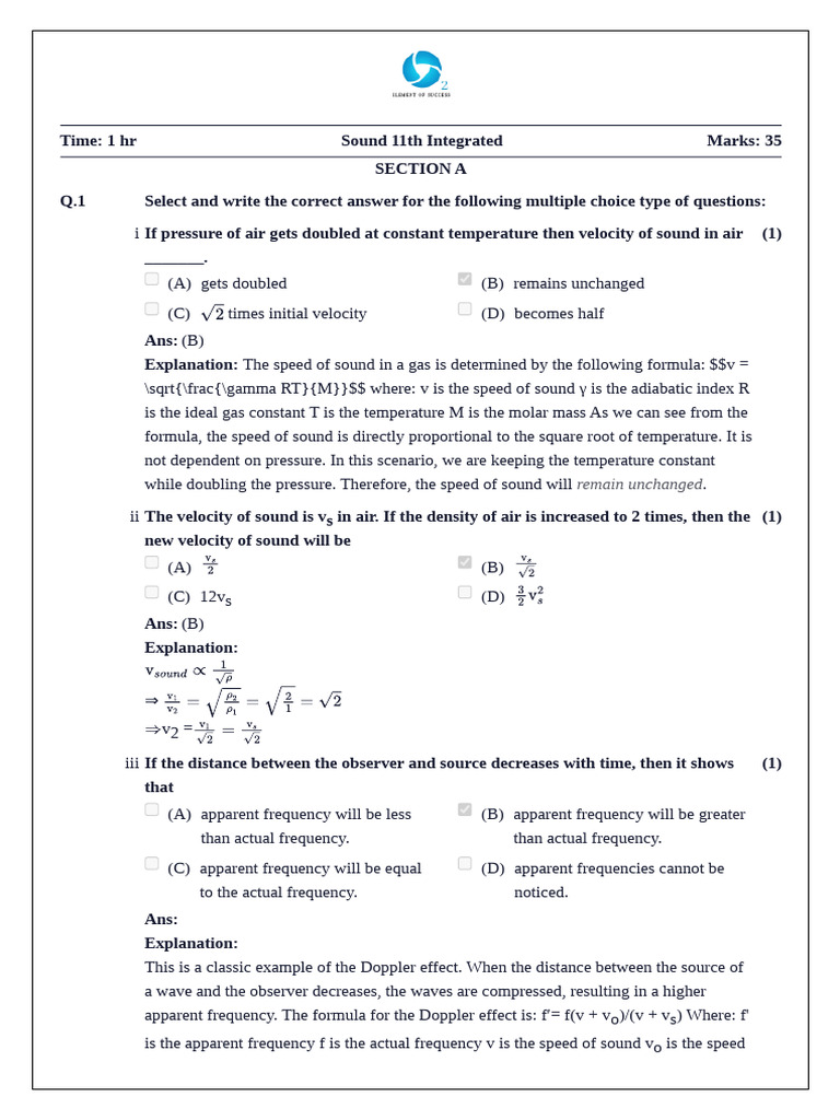 Sound 11th Integrated Answer Key | PDF | Waves | Decibel