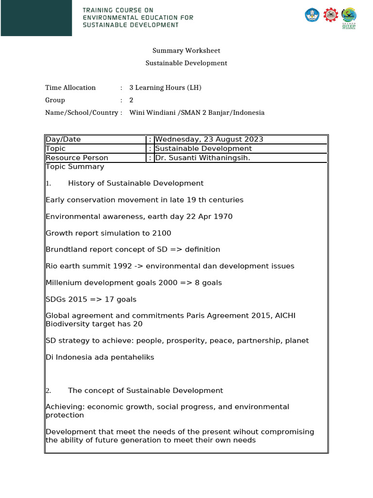 Sustainable Development Overview Worksheet | PDF | Sustainability ...