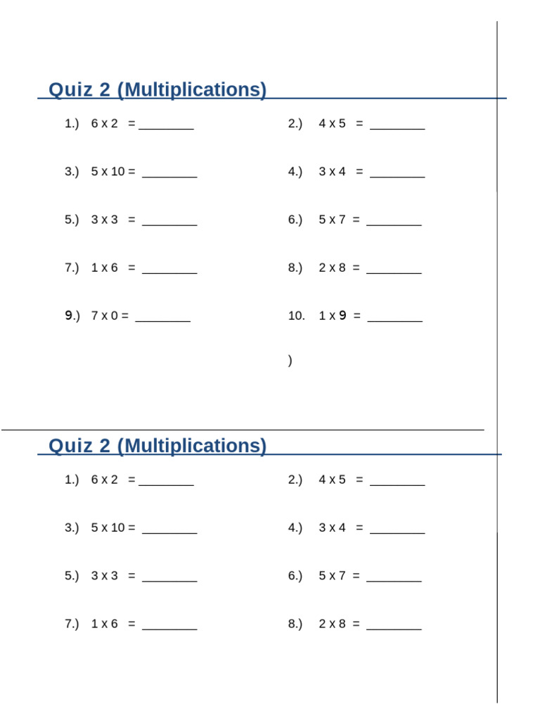 Quiz 2 Multiplications For 2A2 | PDF
