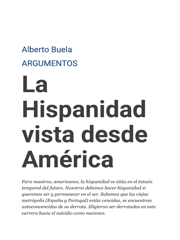 Alberto Buela - La Hispanidad Vista Desde América | PDF