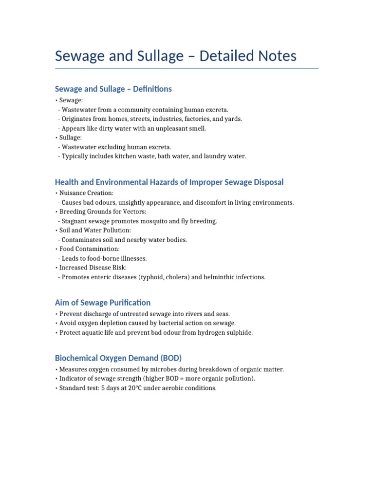 Sewage and Sullage Notes | PDF