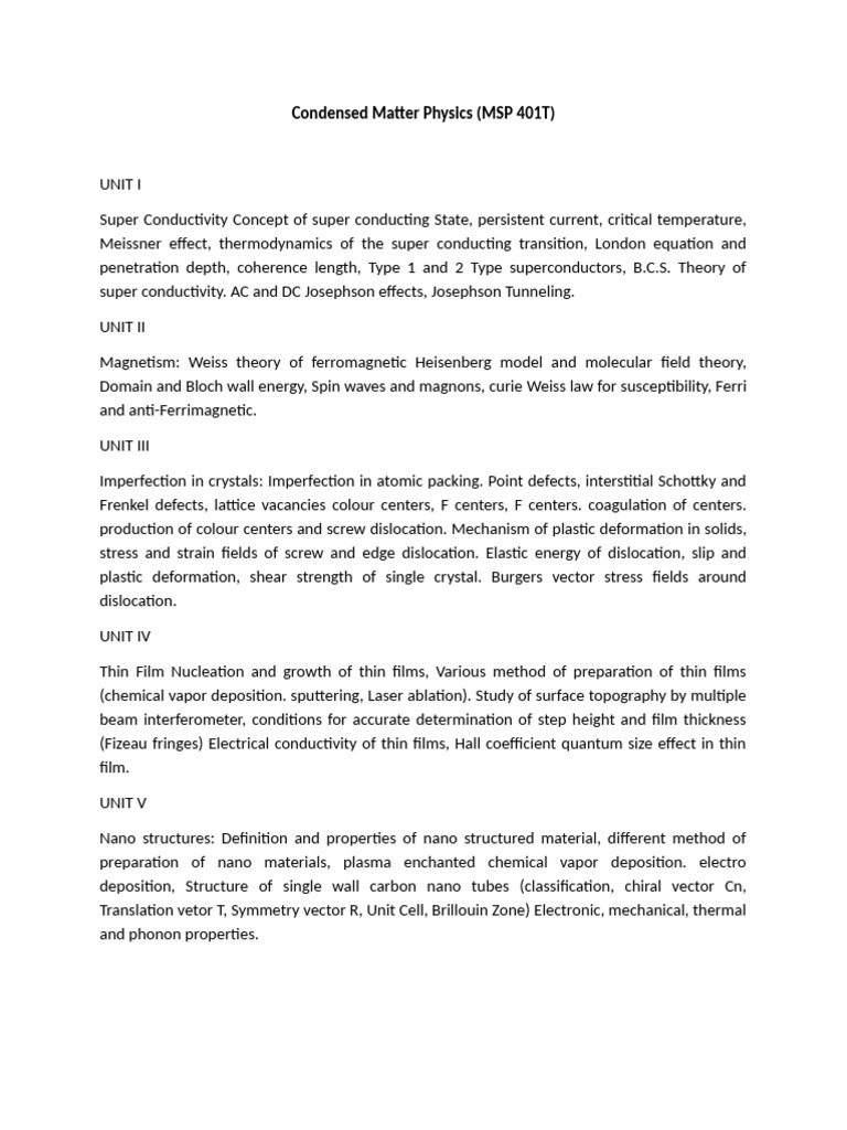 Condensed Matter Physics (401T) | PDF | Superconductivity | Thin Film