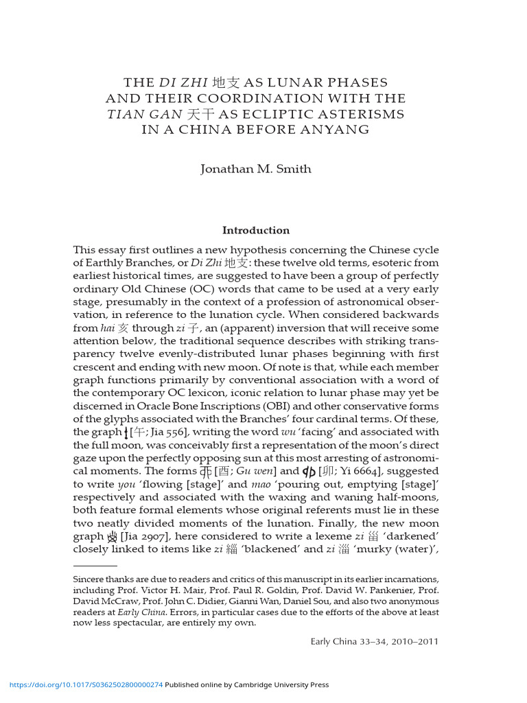 The Di Zhi As Lunar Phases and Their Coordination With The Tian Gan As Ecliptic Asterisms in A ...