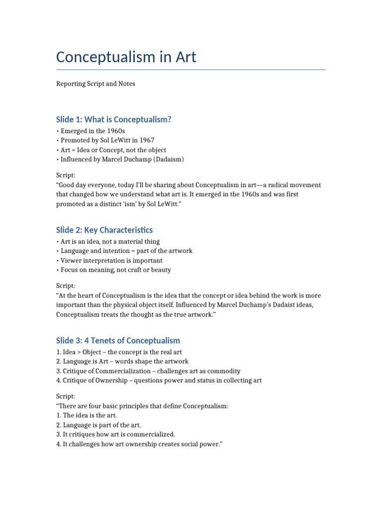 Conceptualism Reporting Script | PDF | The Arts | Liberal Arts Education